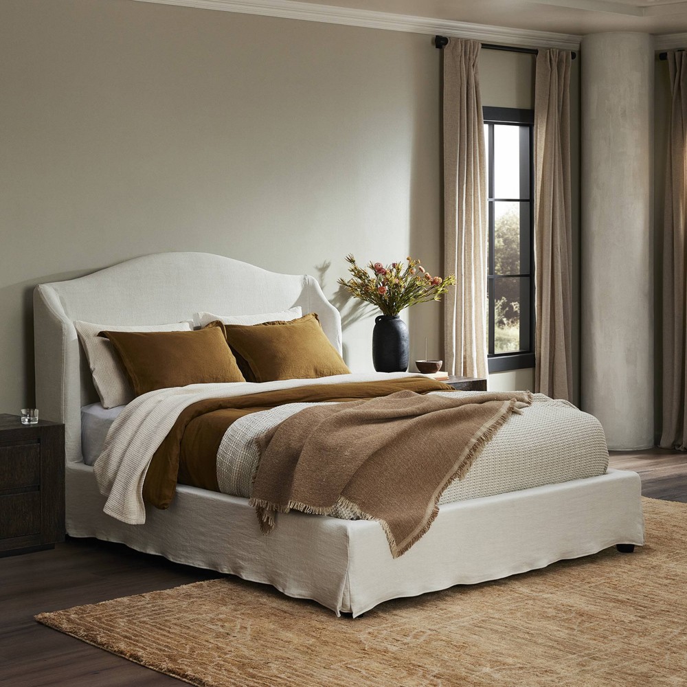 Maddie Modern Off White Upholstered Linen Slipcovered Wingback Bed ...