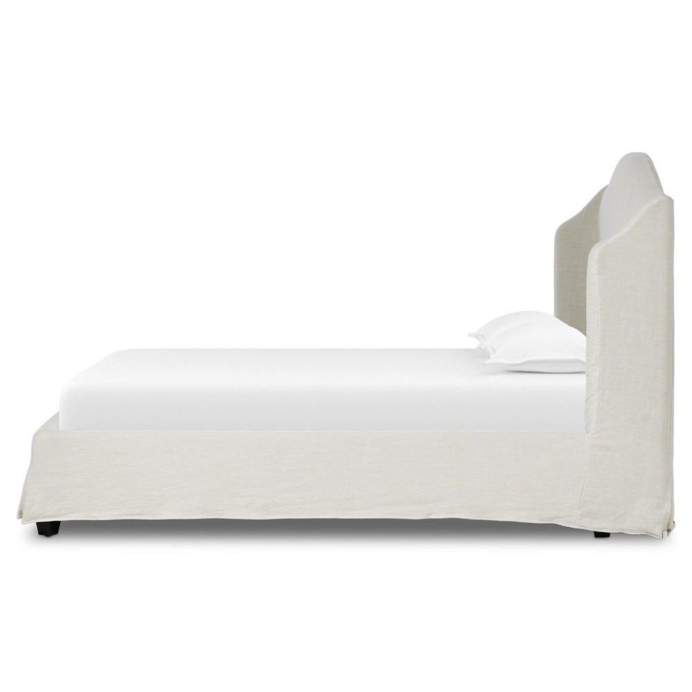 Maddie Modern Off White Upholstered Linen Slipcovered Wingback Bed ...