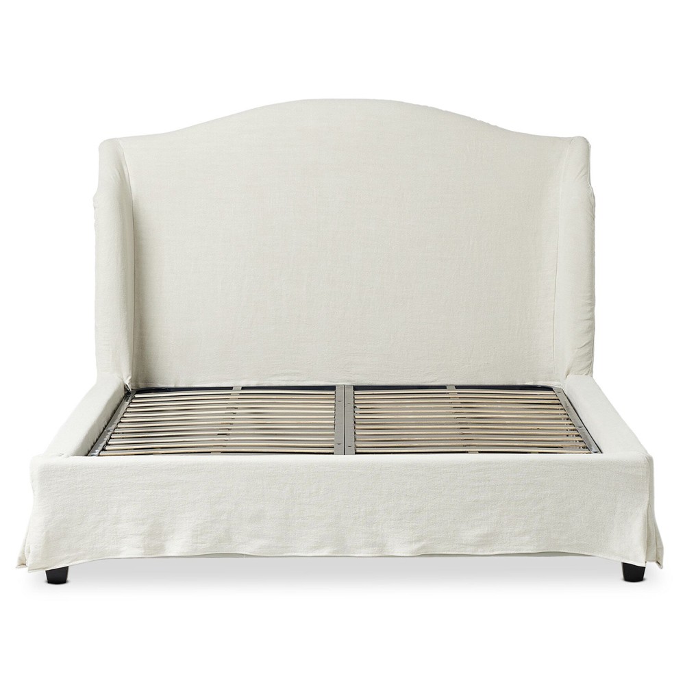 Maddie Modern Off White Upholstered Linen Slipcovered Wingback Bed ...