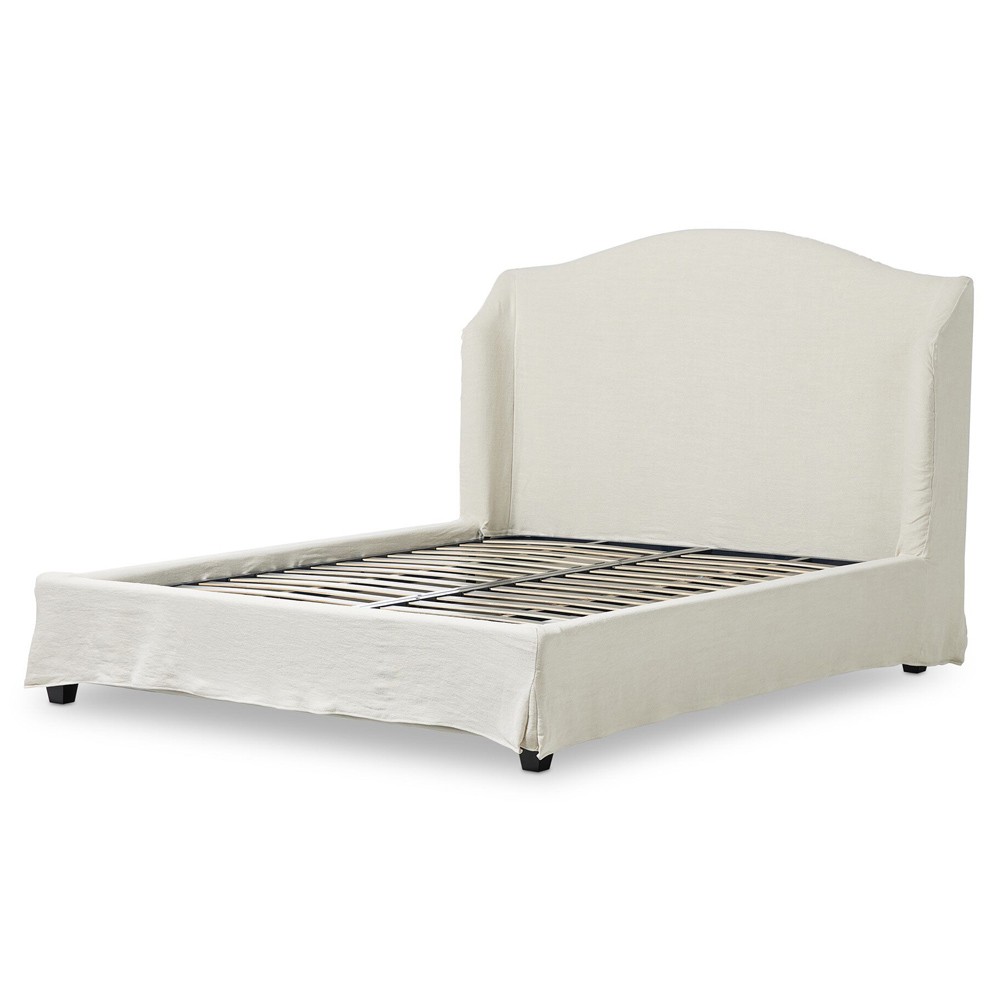 Maddie Modern Off White Upholstered Linen Slipcovered Wingback Bed ...