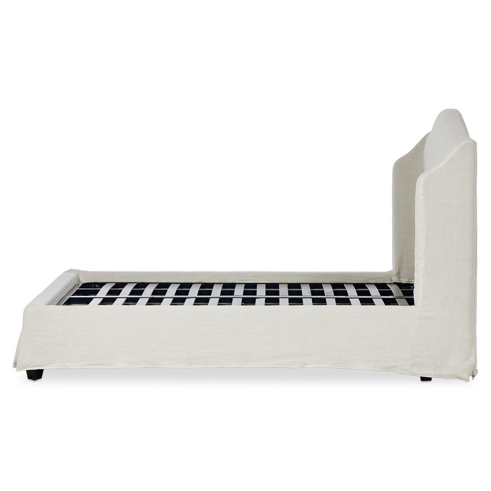 Maddie Modern Off White Upholstered Linen Slipcovered Wingback Bed ...