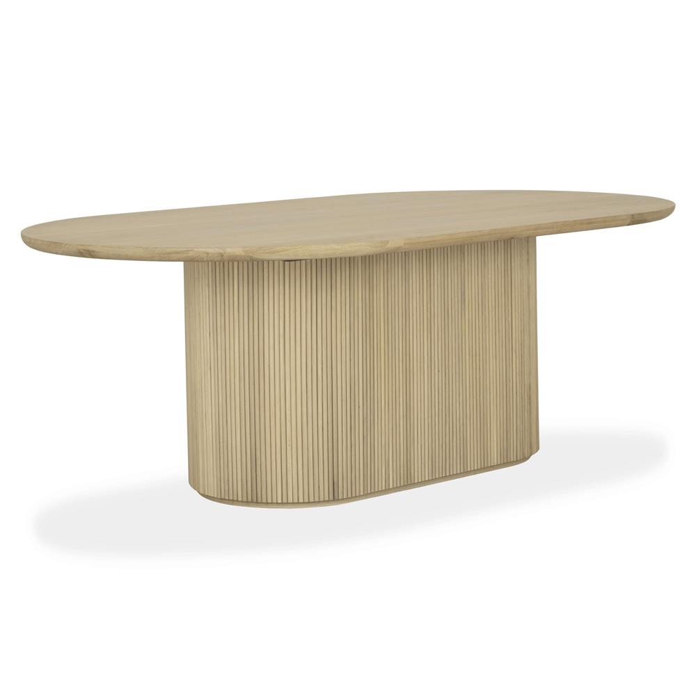 Harper Modern Classic Natural Oak Wood Fluted Base Oval Dining Table - 84"W