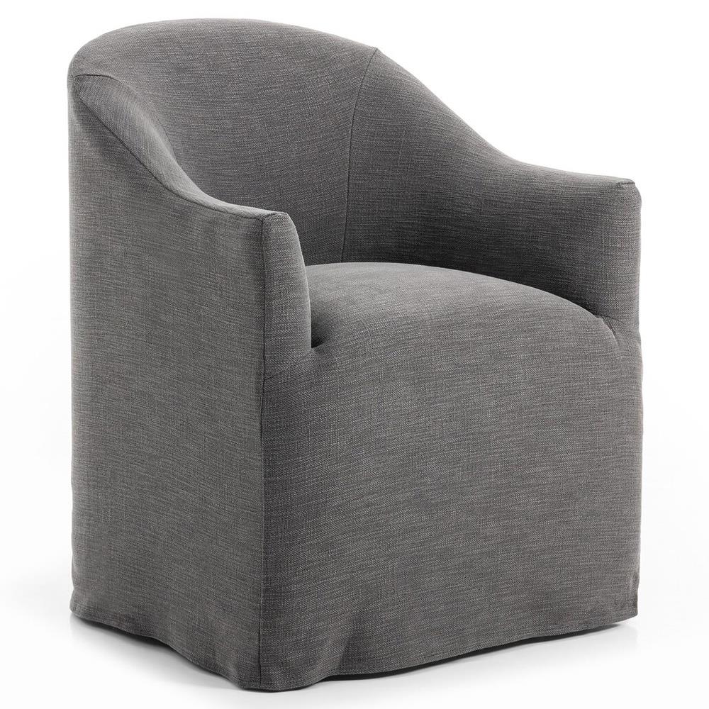 Desiree Modern French Charcoal Grey Slipcover Dining Arm Chair