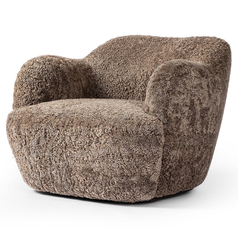 Justine Modern Classic Taupe Shearling Swivel Barrel Chair | Kathy Kuo Home