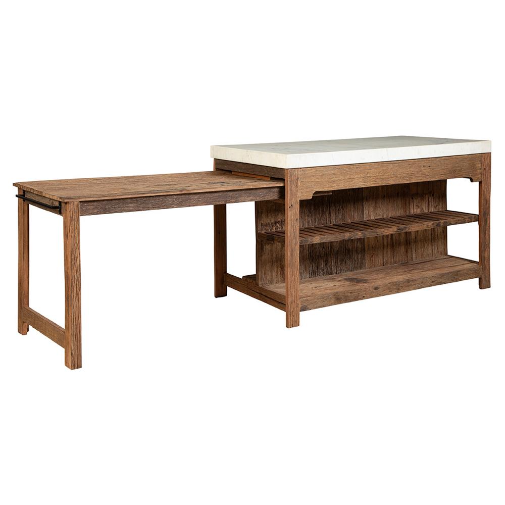 Sienna Rustic Lodge White Marble Reclaimed Wood Extendable Kitchen ...