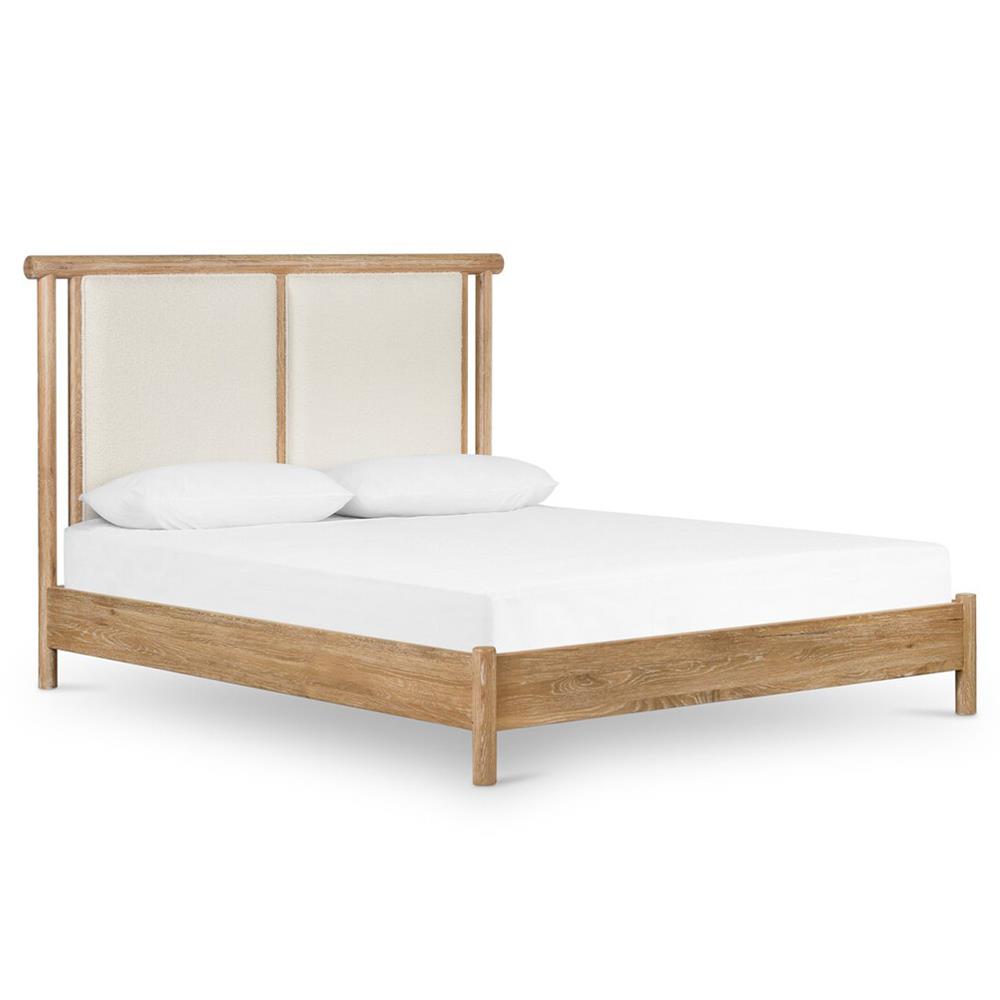 Alwyn Coastal Beach Beige Upholstered Brown Oak Bed - Queen Queen ...