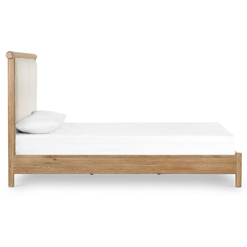 Alwyn Coastal Beach Beige Upholstered Brown Oak Bed - Queen Queen ...