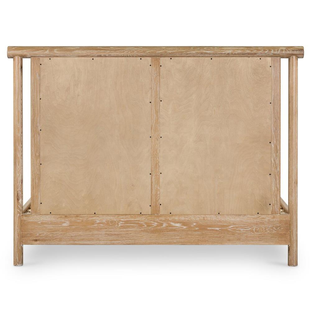 Alwyn Coastal Beach Beige Upholstered Brown Oak Bed - Queen