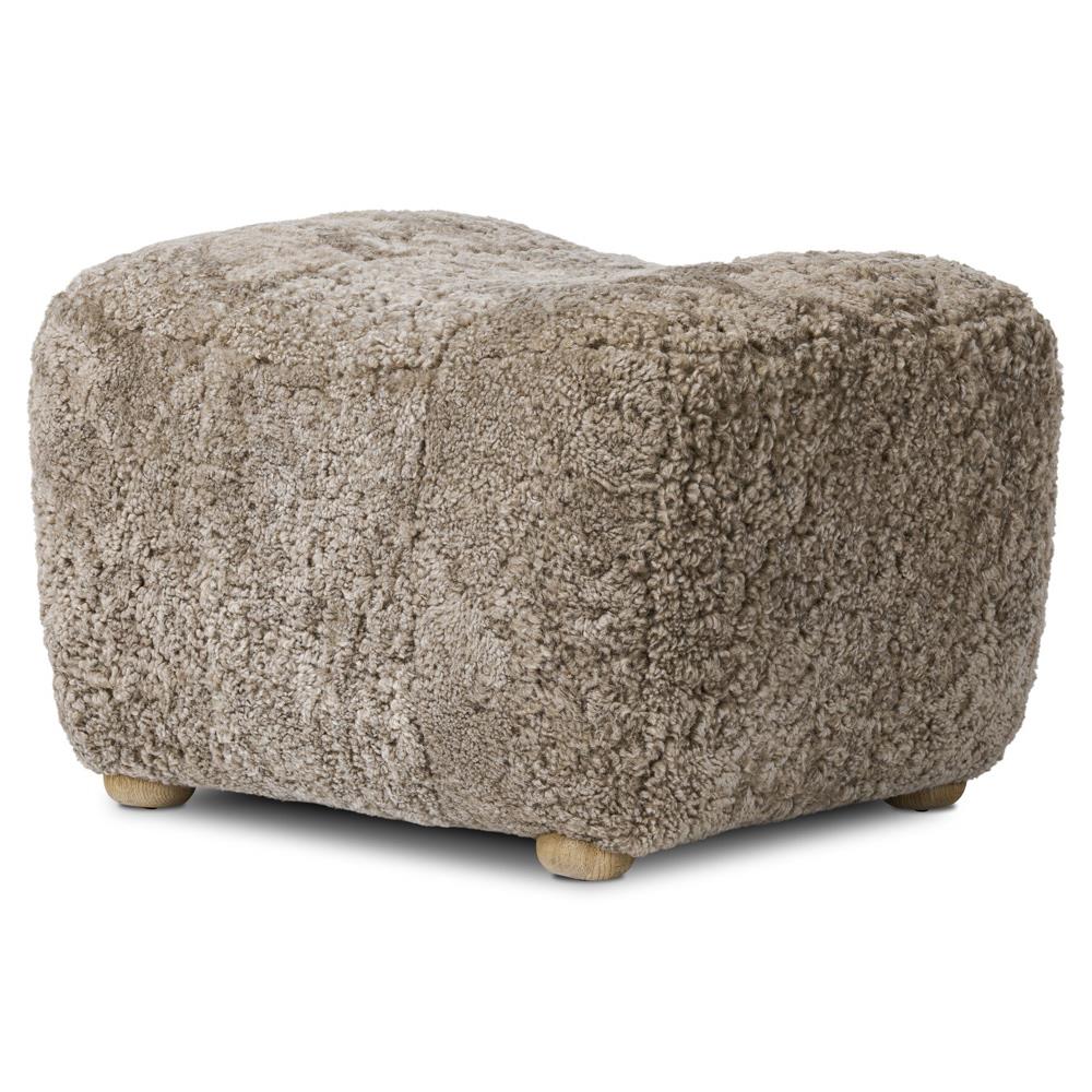 Oslo Taupe Shearling Ottoman | Kathy Kuo Home