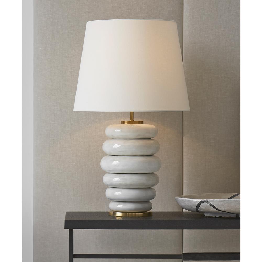 Visual Comfort Phoebe Antiqued White Ceramic Linen Shade Stacked Table ...