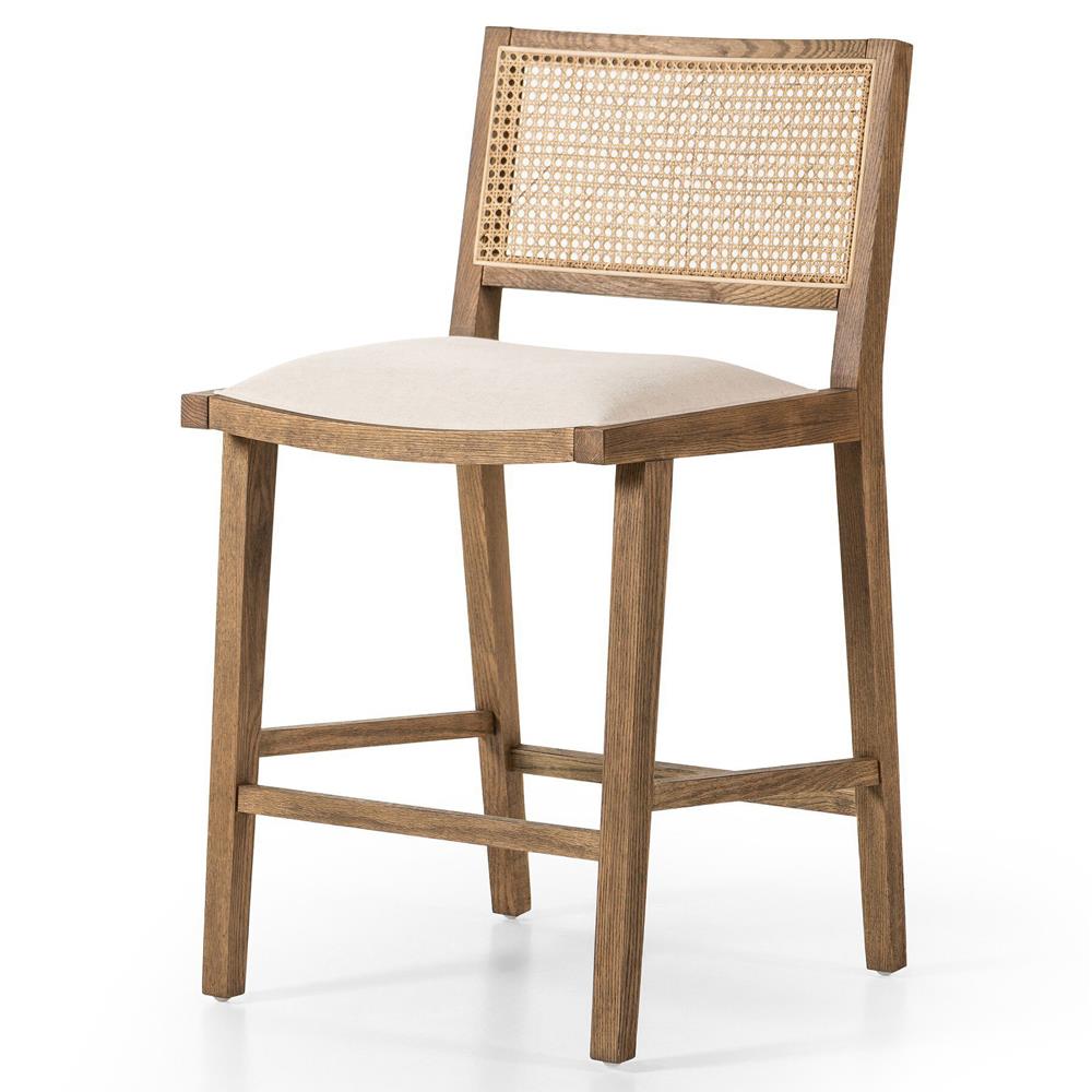 Samantha Coastal White Performance Oak Wood Natural Cane Counter Stool ...
