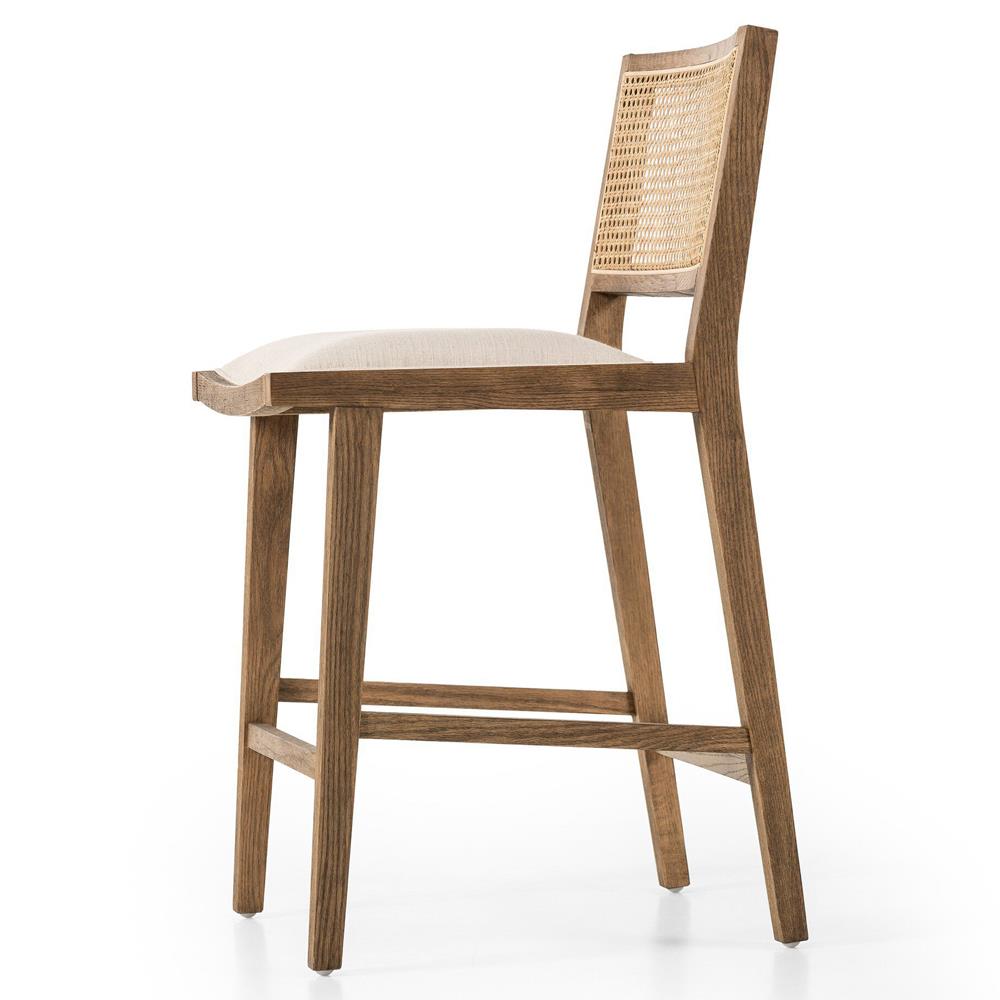 Samantha Coastal White Performance Oak Wood Natural Cane Counter Stool ...