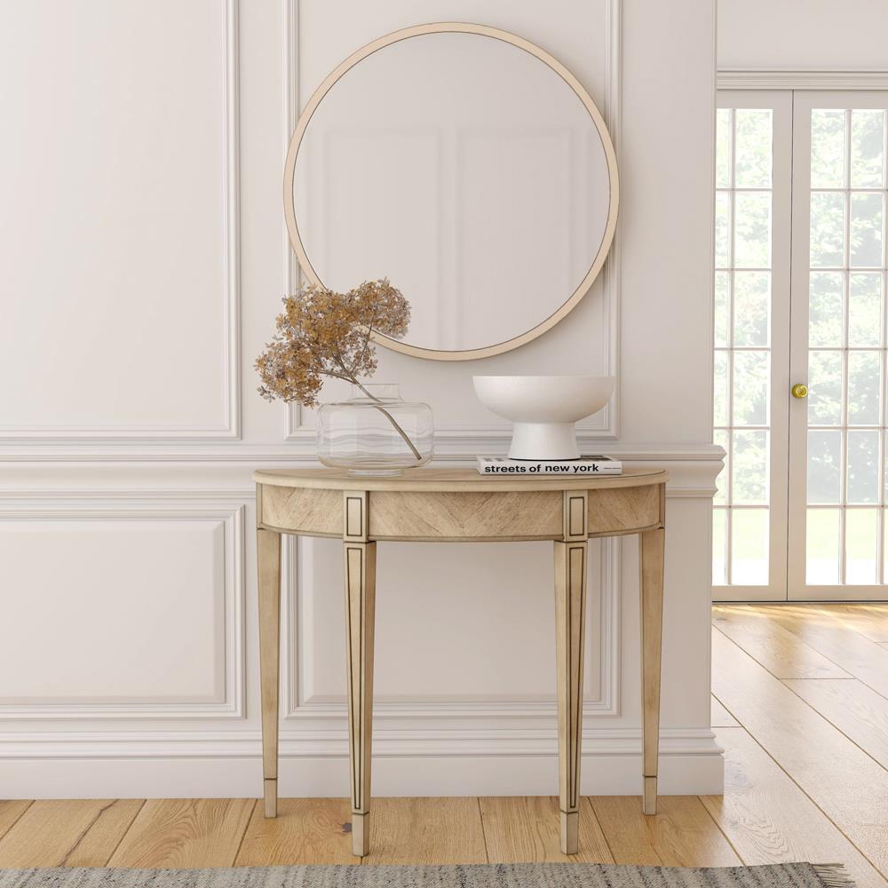 Hugo French Country Beige Wood Demilune Console Table | Kathy Kuo Home