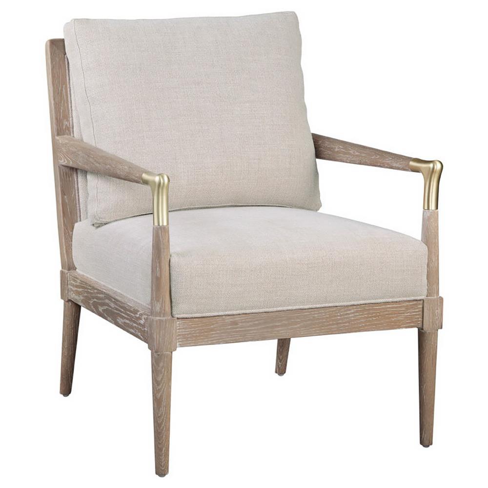 Ruby Modern Classic Beige Linen Oak Wood Chair | Kathy Kuo Home