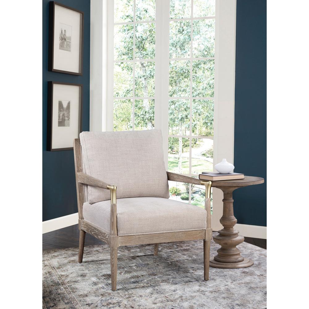 Ruby Modern Classic Beige Linen Oak Wood Chair | Kathy Kuo Home
