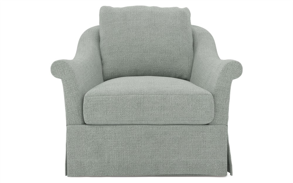 Amelie Cool Silver Skirted Swivel Chair | Kathy Kuo Home