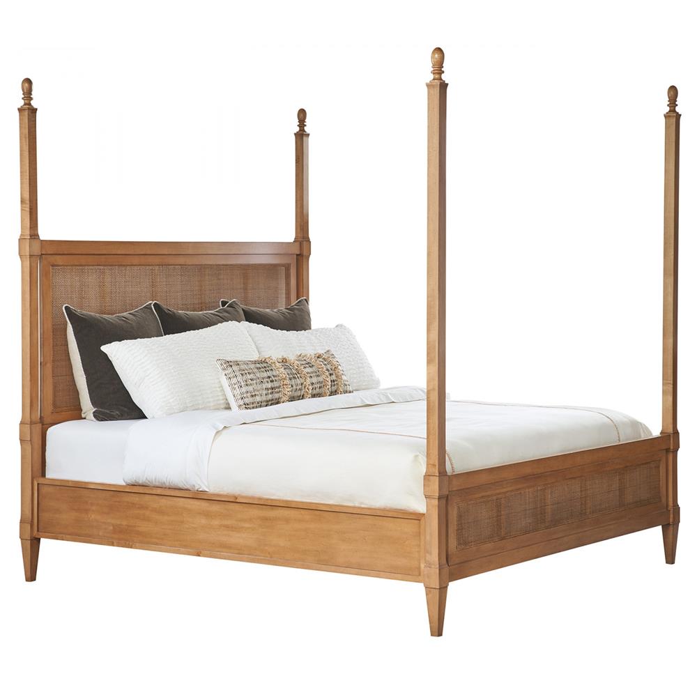 Strand Coastal Beach Woven Cane Brown Wood Canopy Bed - King King ...