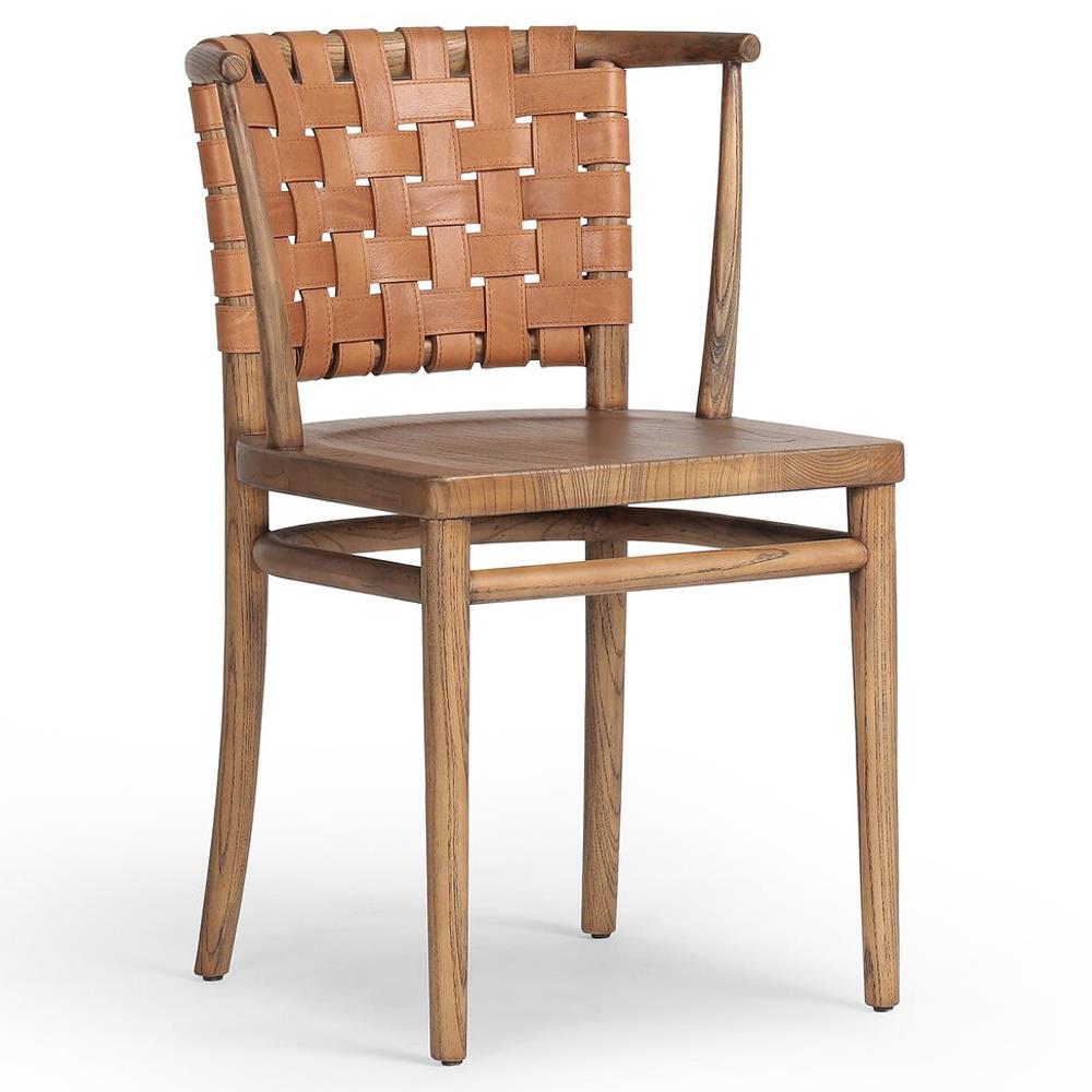 Rena Rustic Lodge Woven Leather Brown Wood Dining Side Chair | Kathy ...