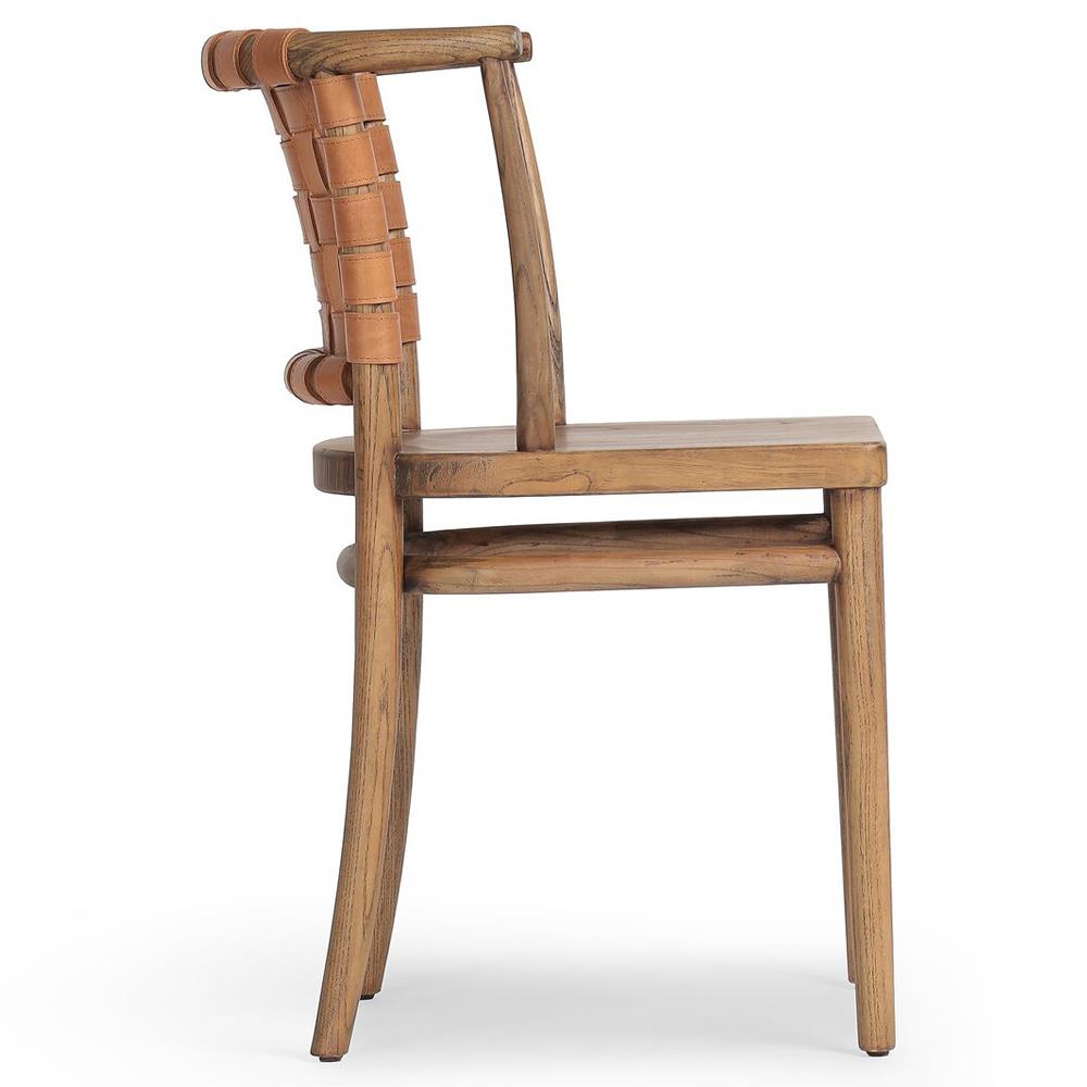 Rena Rustic Lodge Woven Leather Brown Wood Dining Side Chair