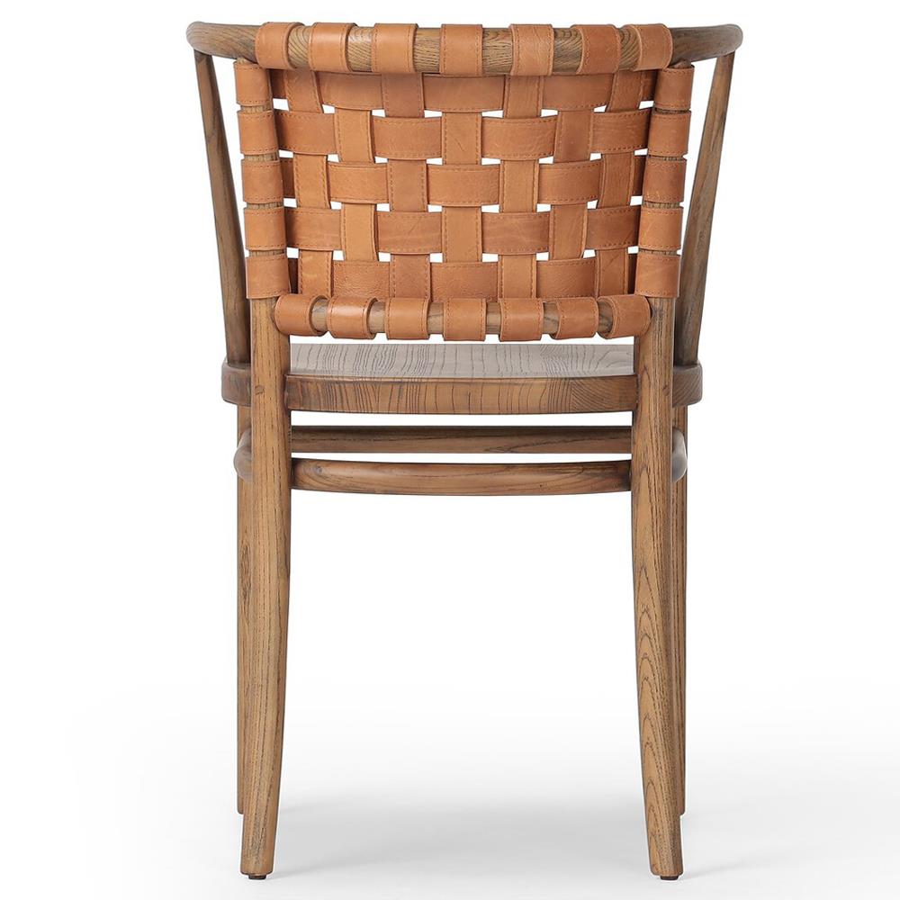 Rena Rustic Lodge Woven Leather Brown Wood Dining Side Chair