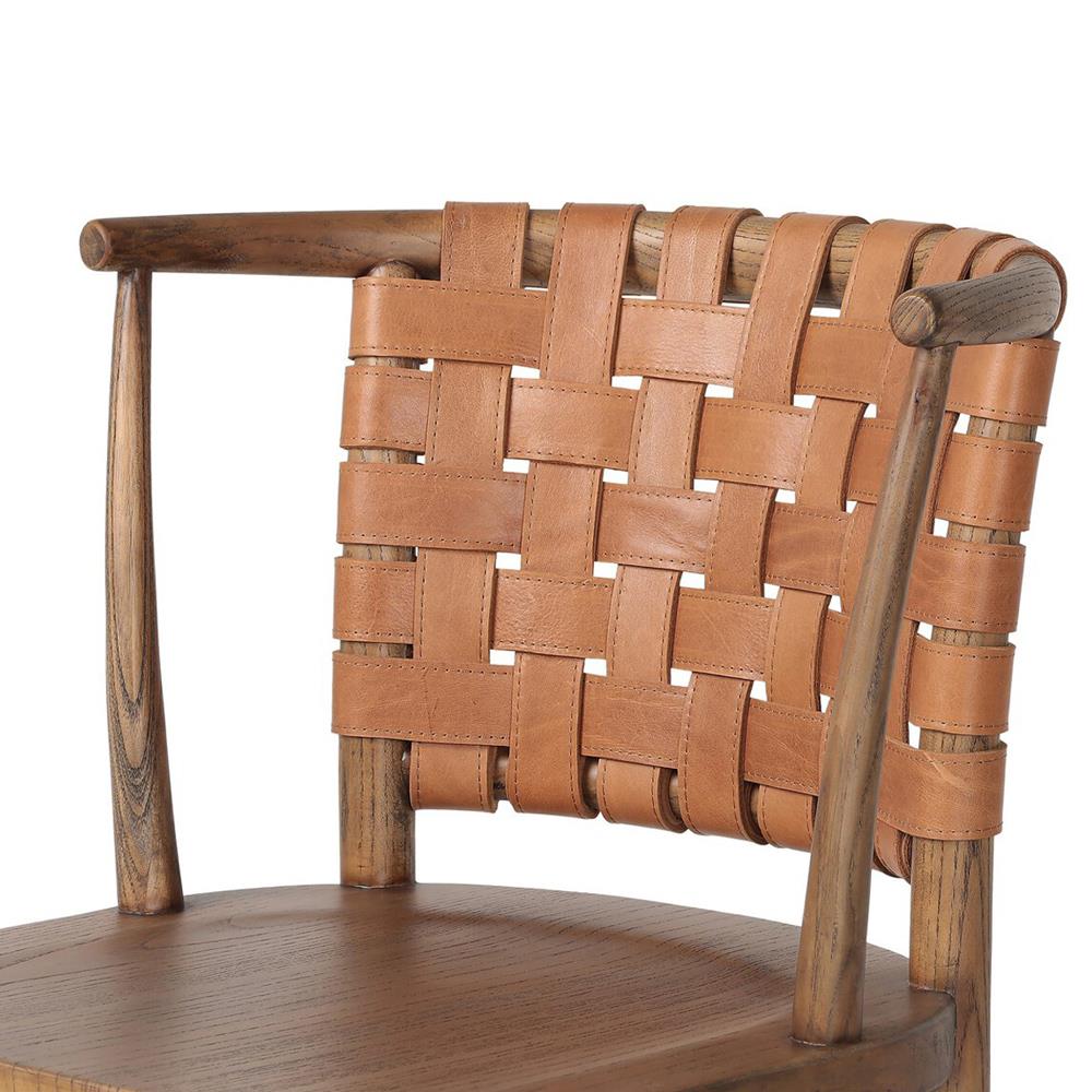 Rena Rustic Lodge Woven Leather Brown Wood Dining Side Chair