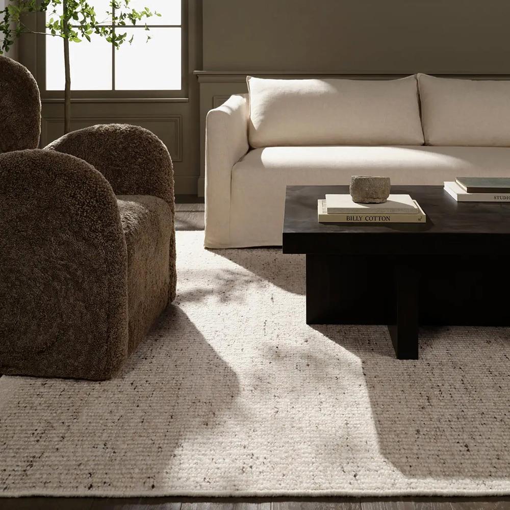 Ria Amagla Modern Beige Wool Solid Rug - Sample Sample | Kathy Kuo Home
