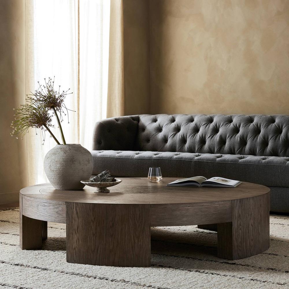 Sheena Rustic Lodge Warm Brown Oak Wood Round Coffee Table - 60" 51" W ...