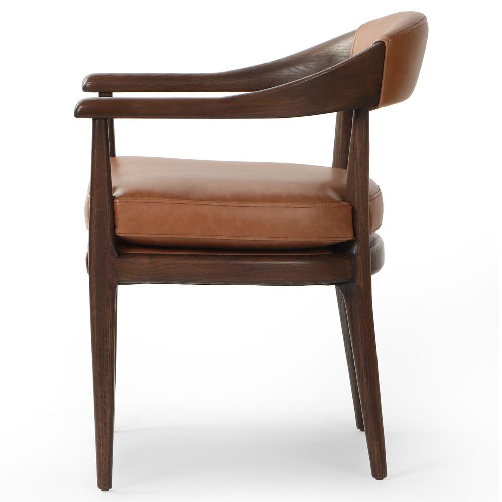 Ilonah Rustic Lodge Tan Leather Brown Oak Dining Arm Chair | Kathy Kuo Home