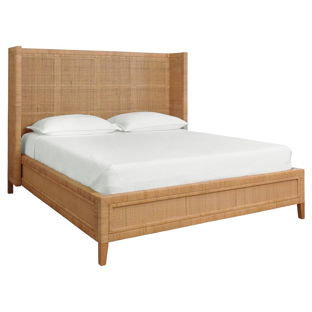 Worlds Away Dolly Coastal Beach Natural Rattan Wingback Bed - Queen ...