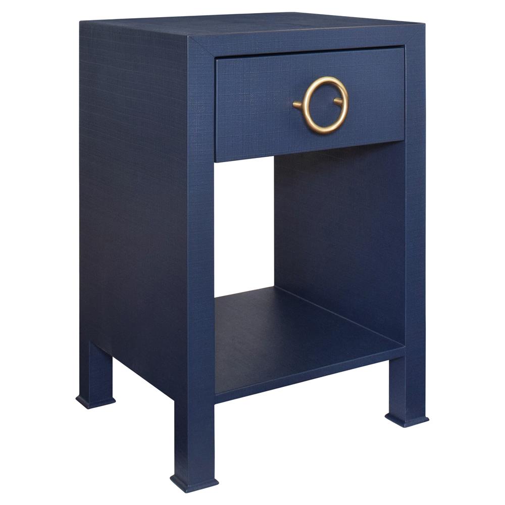 Worlds Away Malcolm Modern Classic Navy Linen Side Table | Kathy Kuo Home