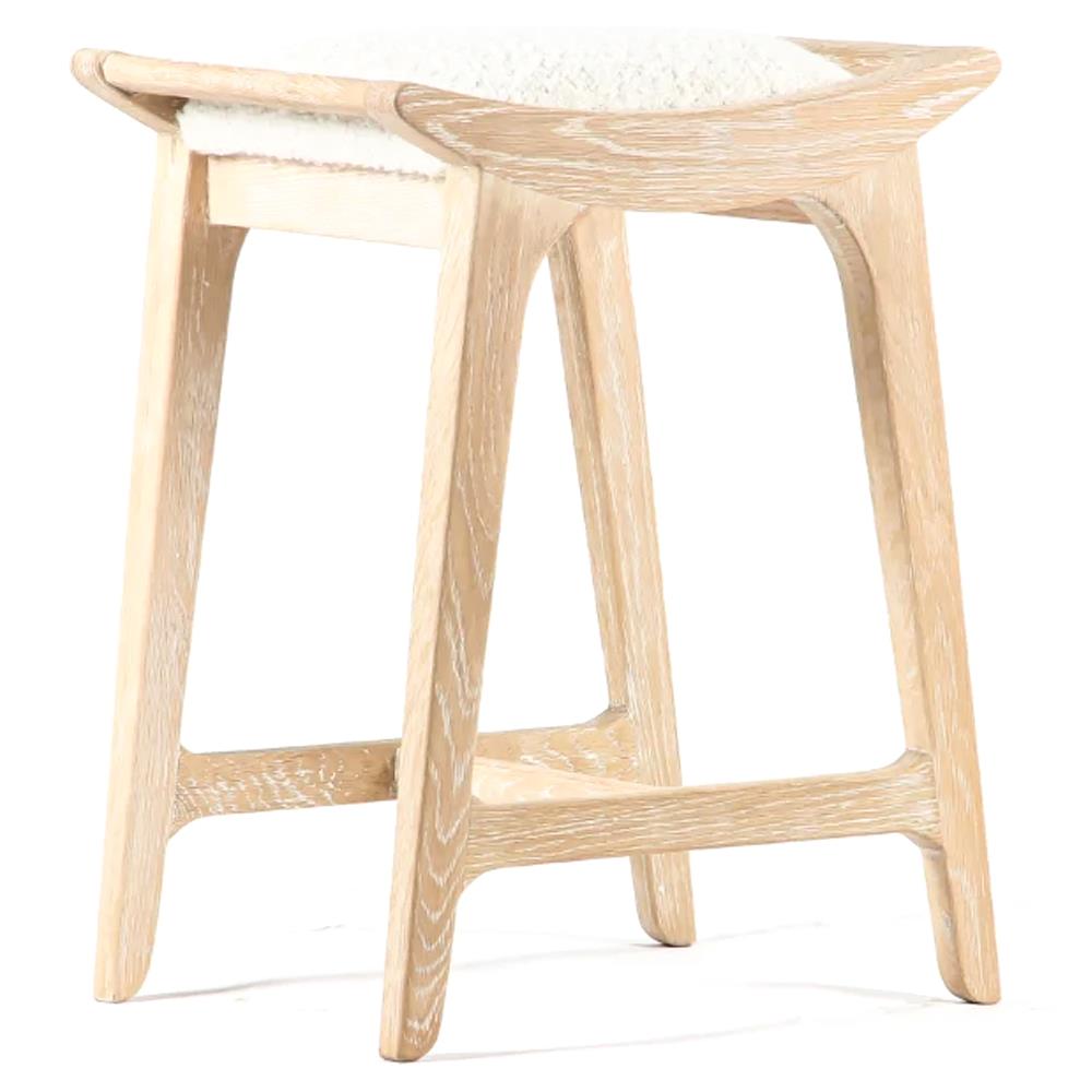 Perrin Rustic Lodge White Performance Boucle Natural Oak Wood Backless ...