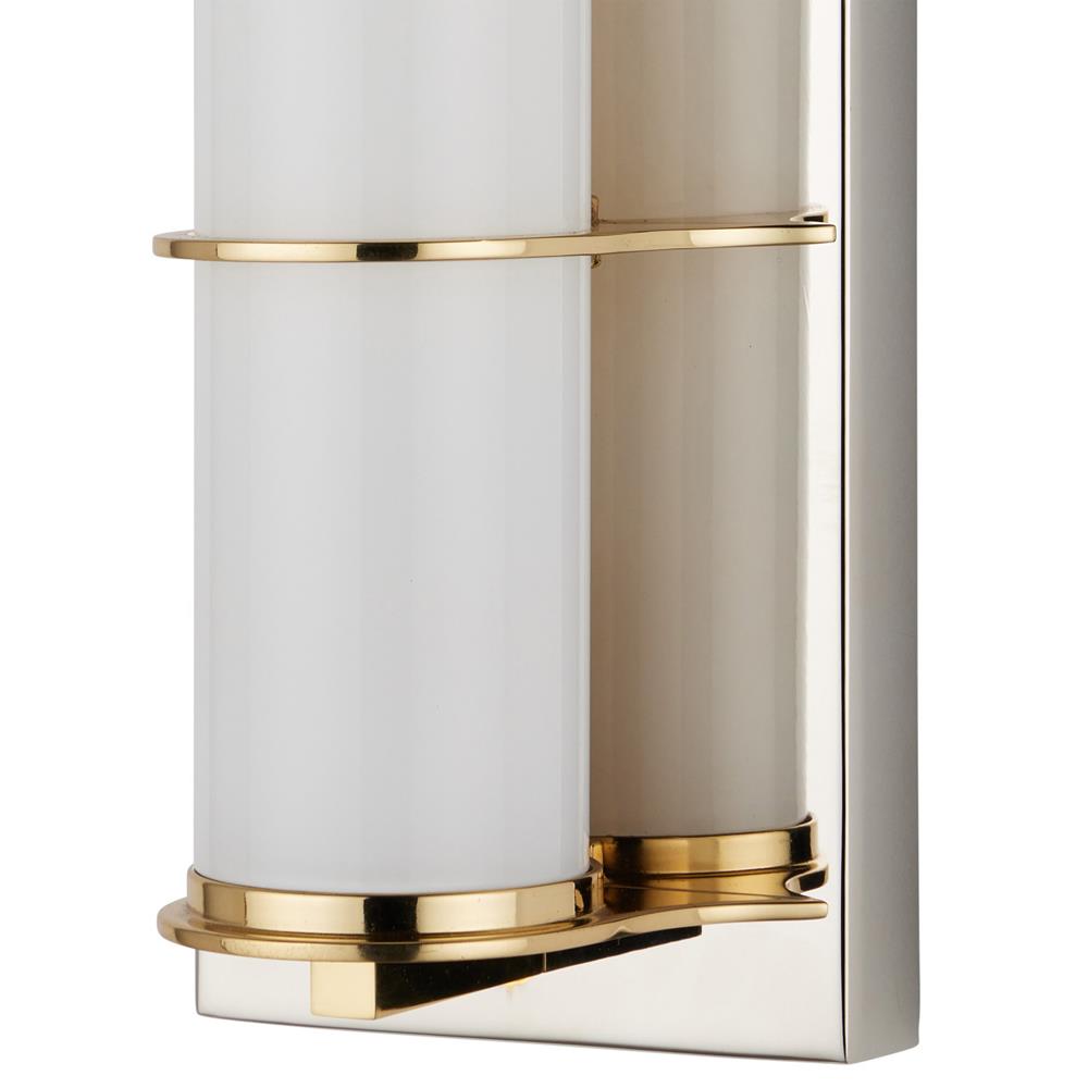 Dominic Modern White Glass Polished Nickel Bath Wall Sconce | Kathy Kuo ...