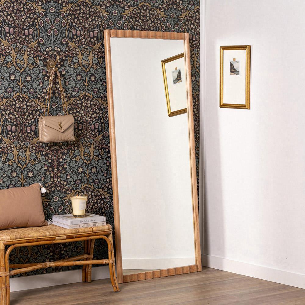 Milani Coastal Beach Natural Wood Full Length Floor Mirror | Kathy Kuo Home