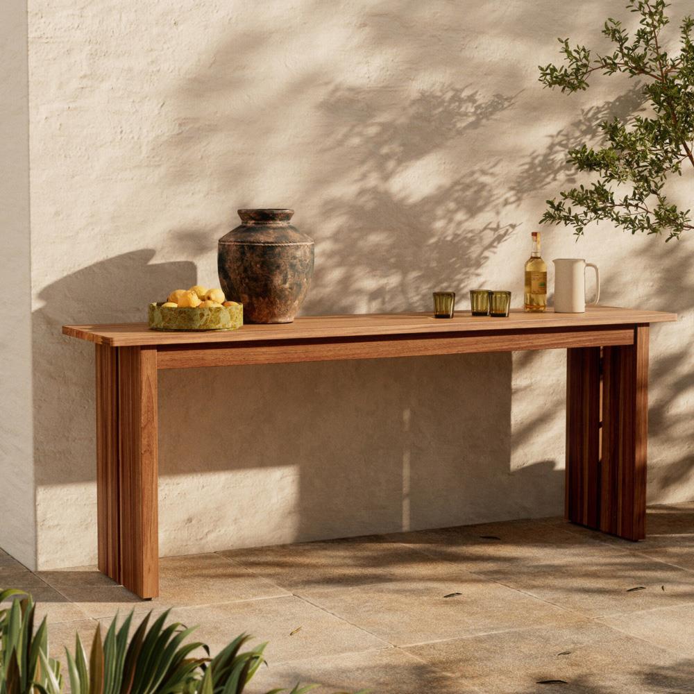 Charles Coastal Beach Natural Teak Outdoor Console Table Extra Long ...
