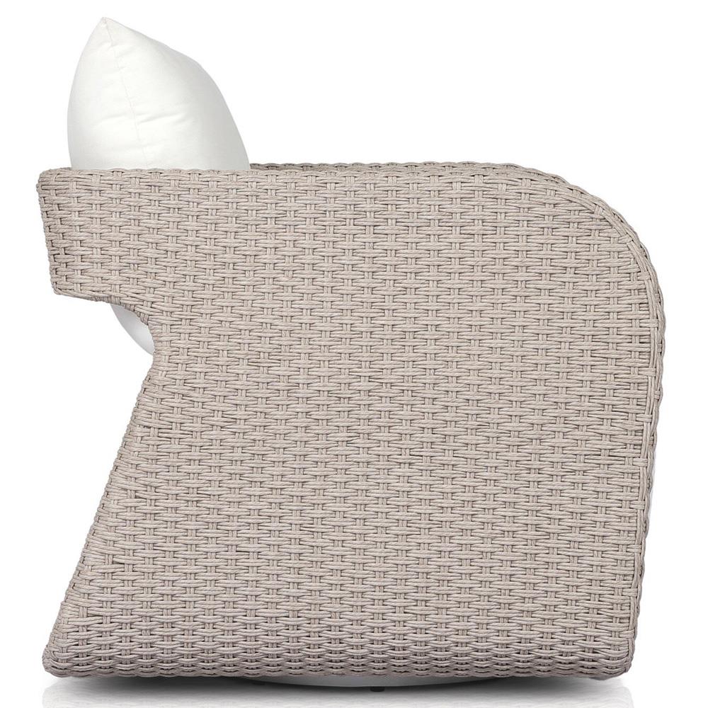Genevieve Coastal Beach White Upholstered Taupe Wicker Outdoor Swivel ...
