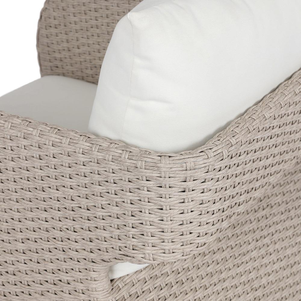 Genevieve Coastal Beach White Upholstered Taupe Wicker Outdoor Swivel ...