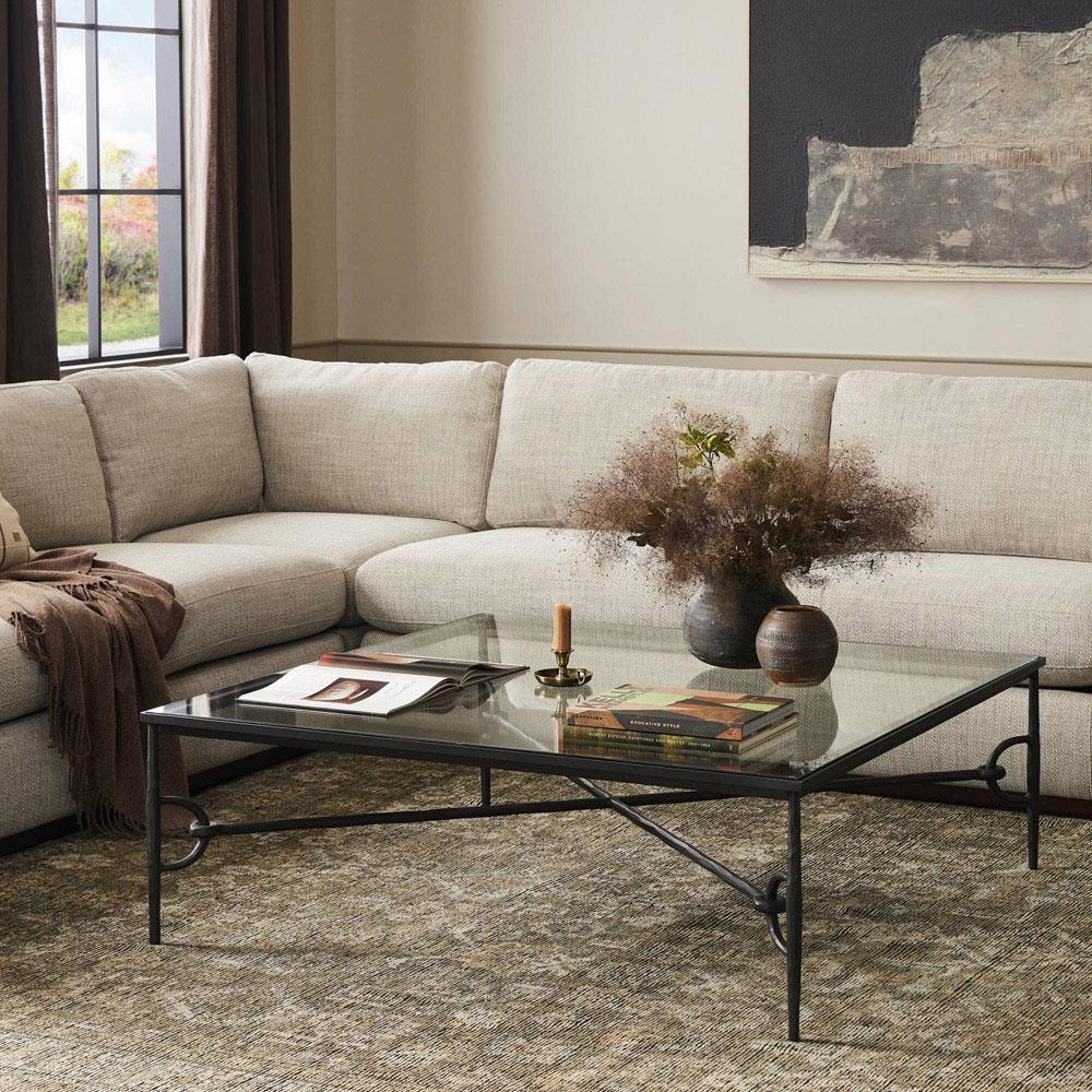 Ceasar French Country Black Iron Square Coffee Table | Kathy Kuo Home