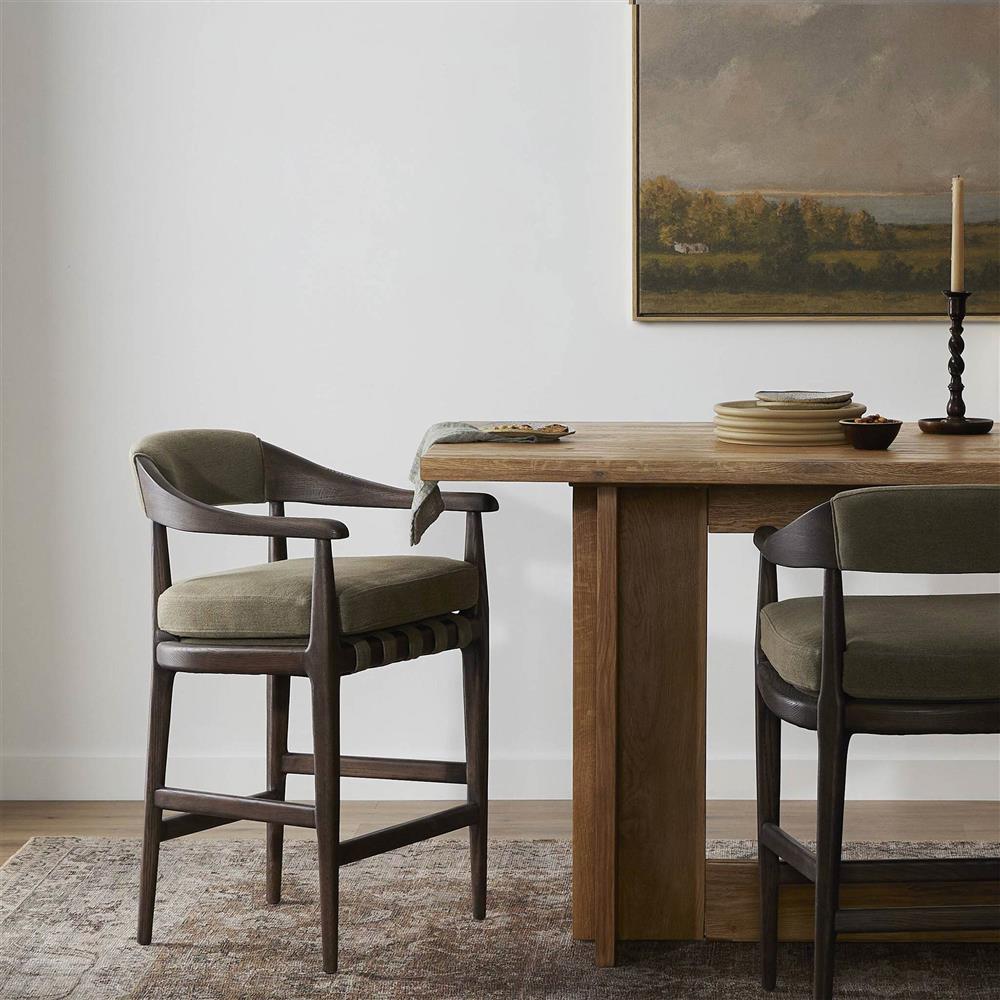 Ilonah Rustic Lodge Olive Green Upholstered Brown Oak Counter Stool ...