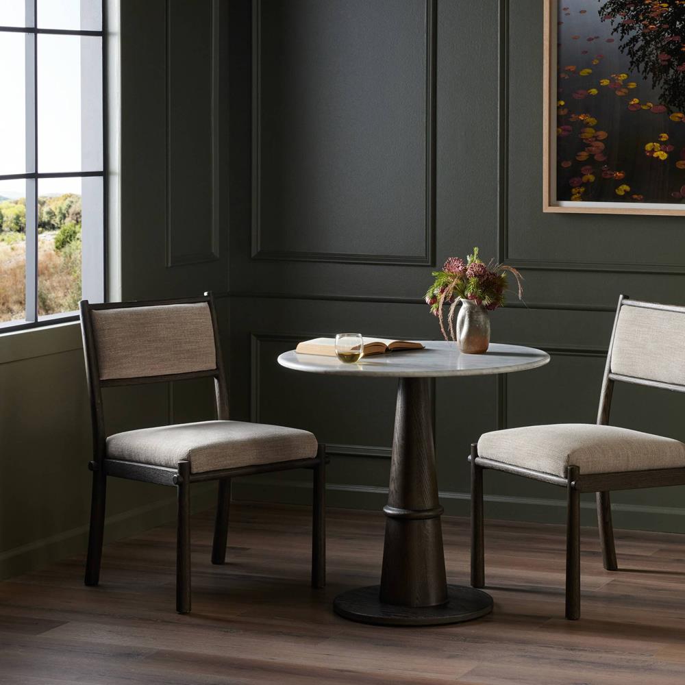 Kane Modern Classic White Marble Brown Oak Pedestal Bistro Table - 32 ...