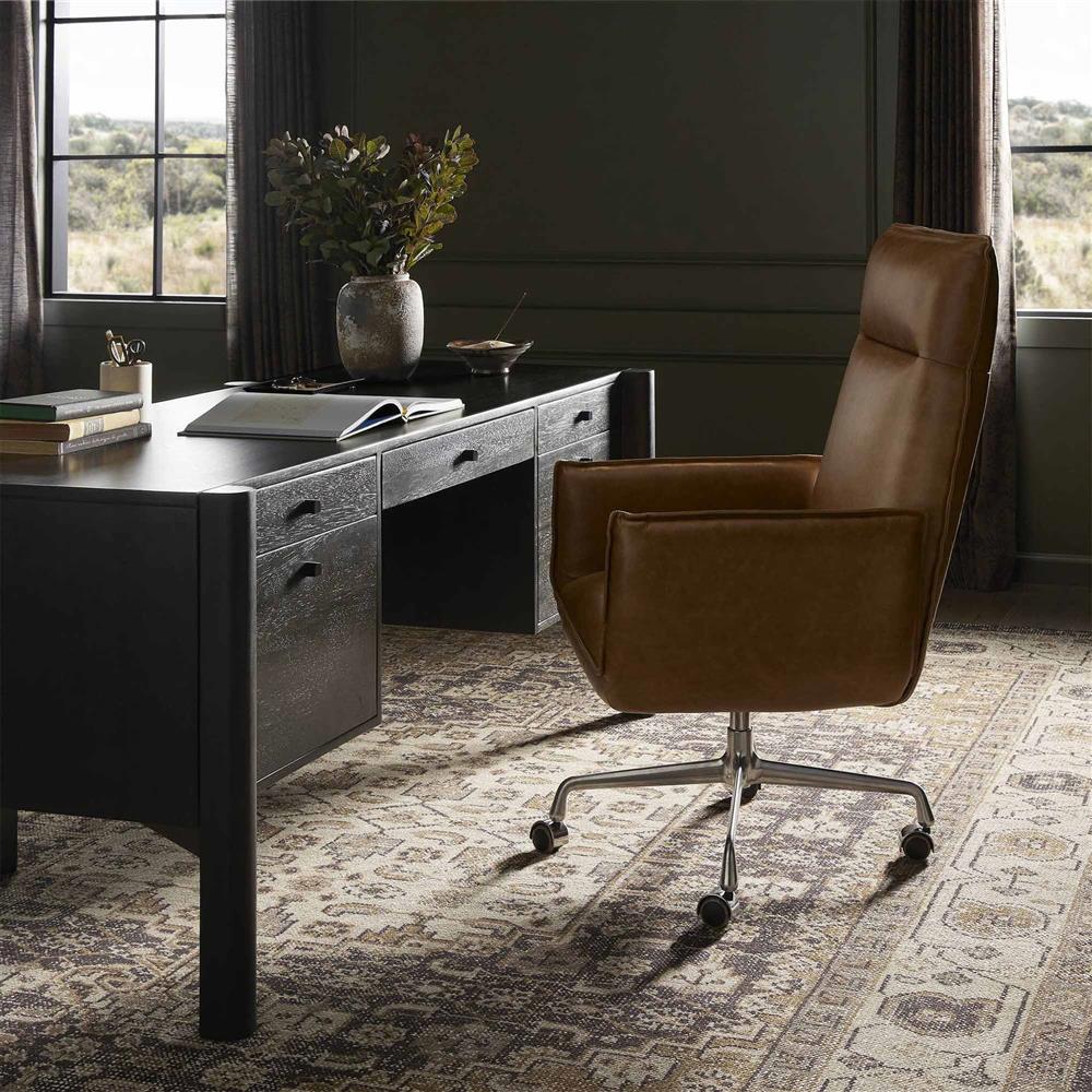 Leon Modern Classic Brown Leather Stainless Steel Executive Office ...