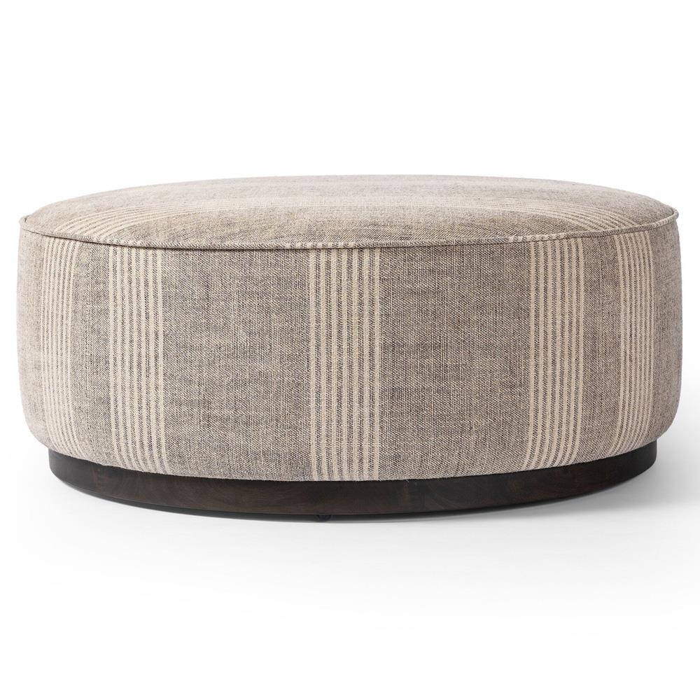 Leah Modern Grey Stripe Round Ottoman - 36" | Kathy Kuo Home