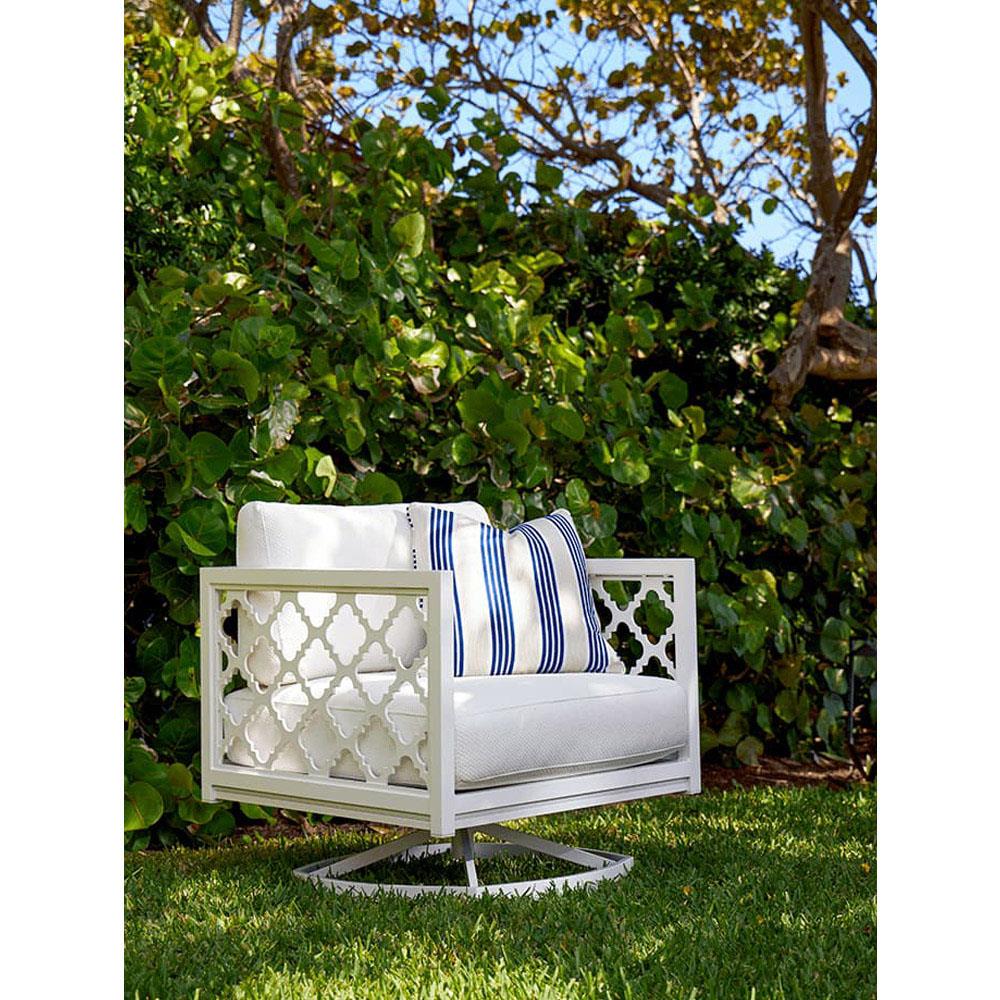 Alec French Country White Sunbrella Grey Aluminum Outdoor Swivel Rocker ...