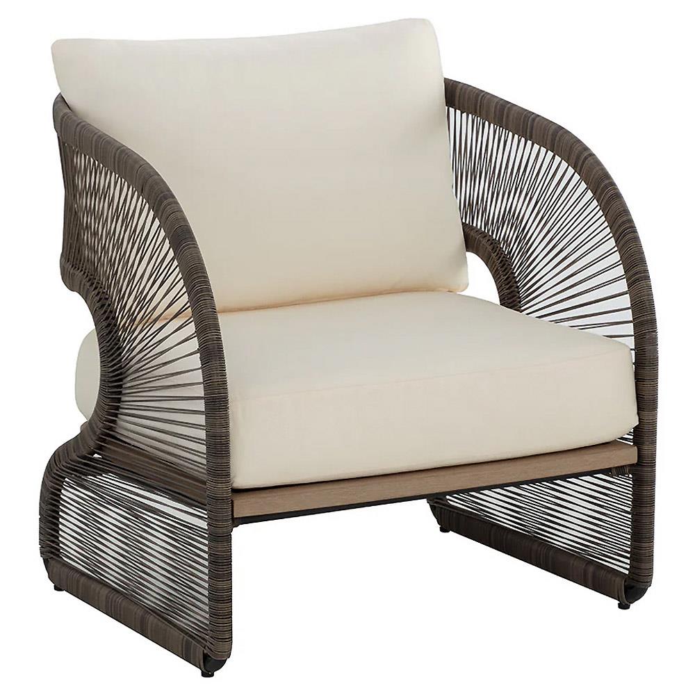 Kanata Coastal Cream Upholstered Wicker Outdoor Lounge Chair | Kathy ...