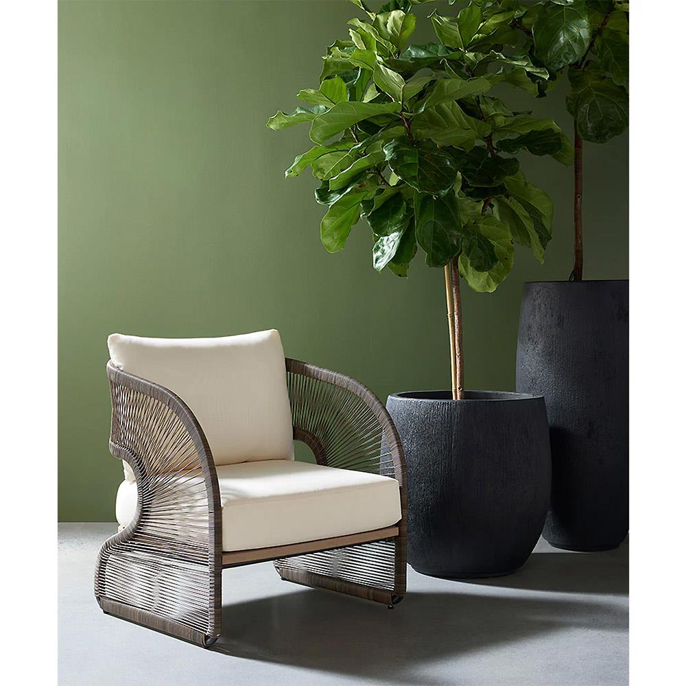 Kanata Coastal Cream Upholstered Wicker Outdoor Lounge Chair | Kathy ...