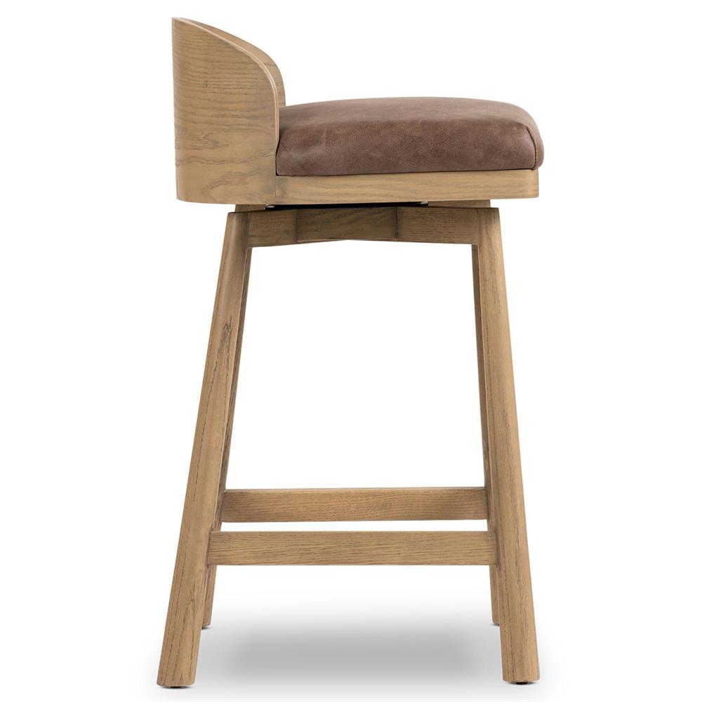 Caius Modern Classic Brown Leather Oak Wood Swivel Counter Stool ...