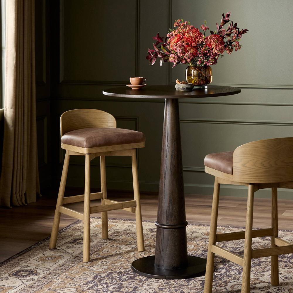 Caius Modern Classic Brown Leather Oak Wood Swivel Counter Stool ...