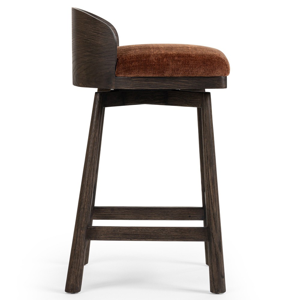 Caius Rustic Lodge Rust Velvet Dark Brown Oak Swivel Counter Stool ...