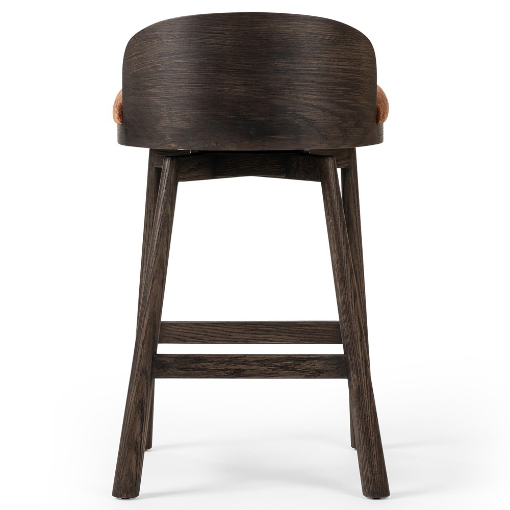 Caius Rustic Lodge Rust Velvet Dark Brown Oak Swivel Counter Stool ...