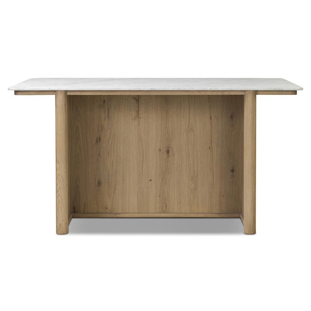 Arlette Coastal Beach White Carrara Marble Brown Oak Kitchen Island - 72"