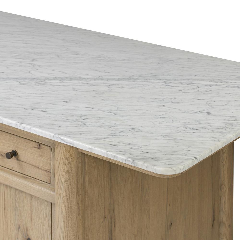 Arlette Coastal Beach White Carrara Marble Brown Oak Kitchen Island - 72"